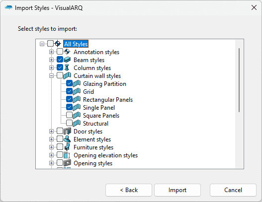 Styles: Import | VisualARQ help